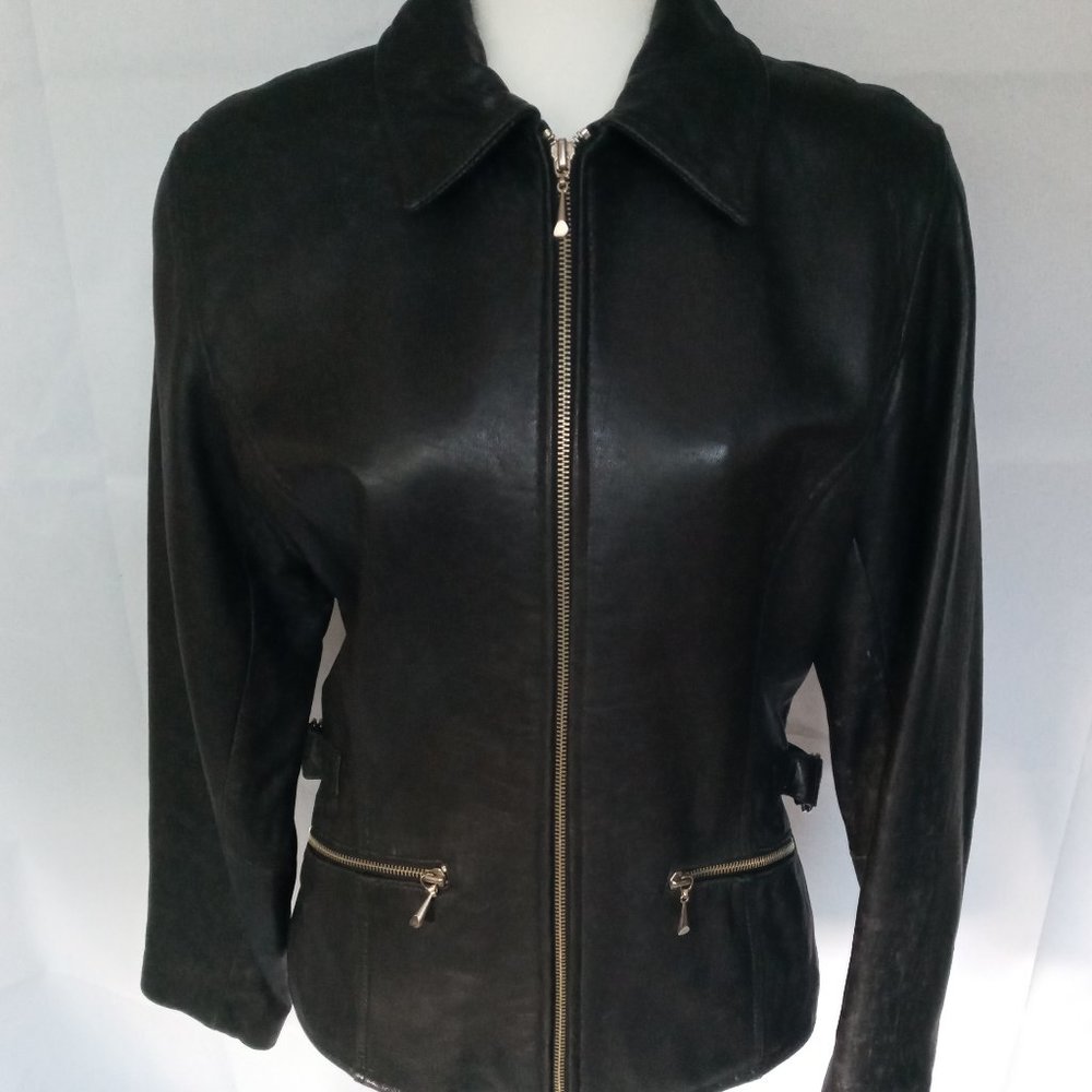 Black Leather Moto Racing Jacket Super Soft - Gem